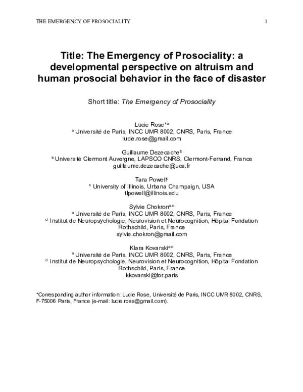 (PDF) The Emergency of Prosociality: a developmental perspective on ...