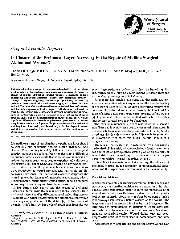 (PDF) Is closure of the peritoneal layer necessary in the repair of ...