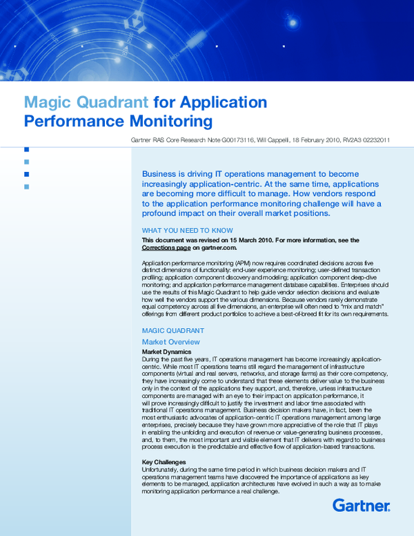 Pdf Magic Quadrant For Application Performance Monitoring