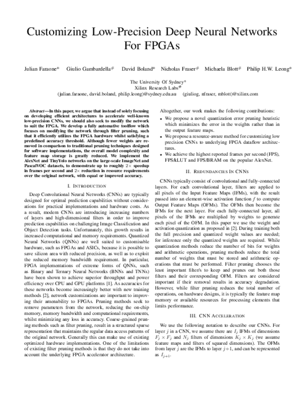 (PDF) Customizing Low-Precision Deep Neural Networks for FPGAs