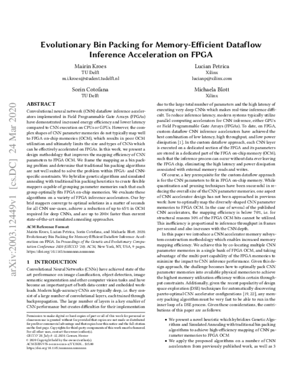 Pdf Evolutionary Bin Packing For Memory Efficient Dataflow Inference Acceleration On Fpga