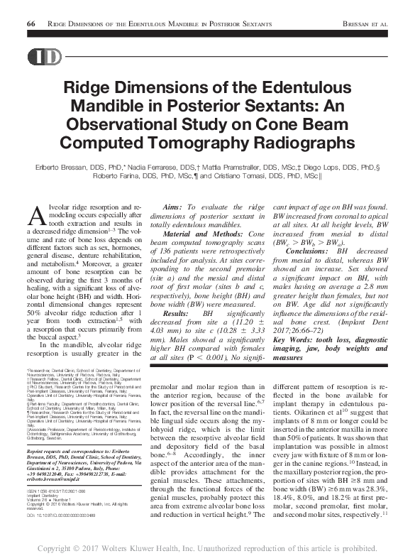 (PDF) Ridge Dimensions of the Edentulous Mandible in Posterior Sextants: An Observational Study ...