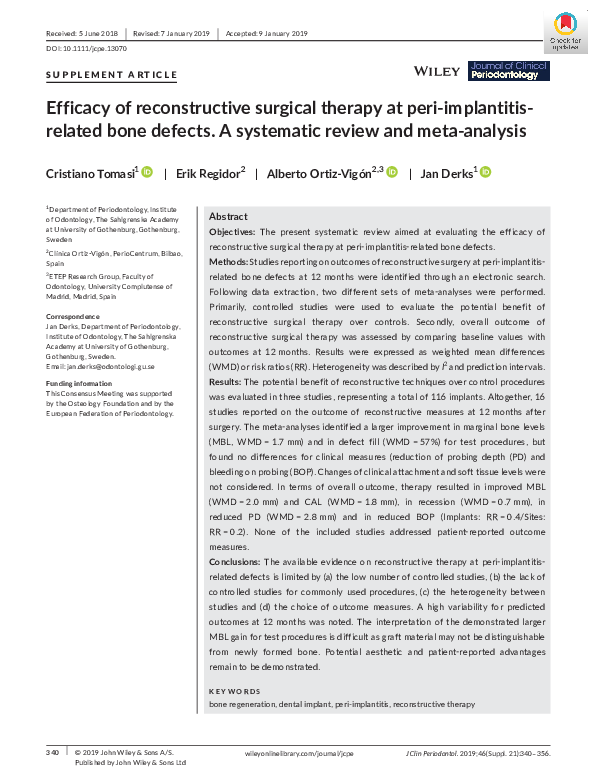 (PDF) Efficacy of reconstructive surgical therapy at peri-implantitis ...