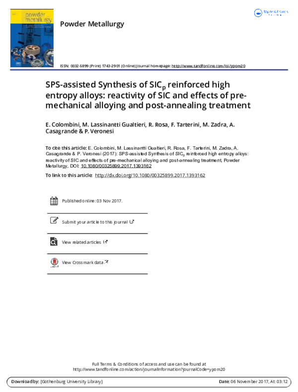 (PDF) SPS-assisted Synthesis of SICp reinforced high entropy alloys ...