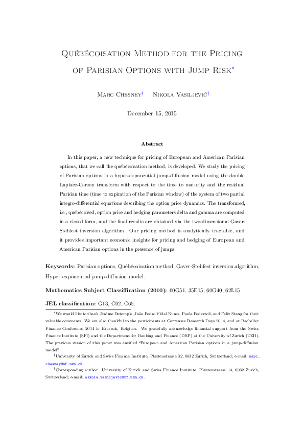 (PDF) Québécoisation method for the pricing of Parisian options with ...