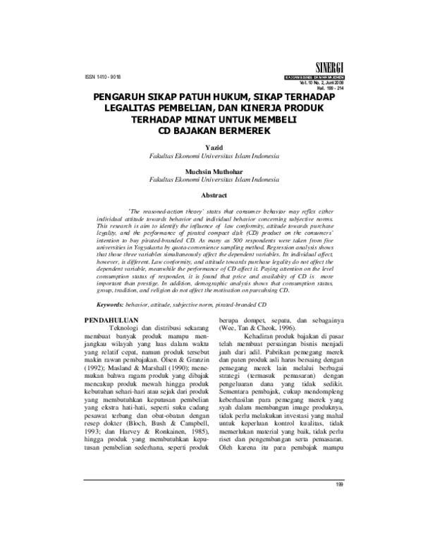 (PDF) Pengaruh Sikap Patuh Hukum, Sikap terhadap Legalitas Pembelian ...