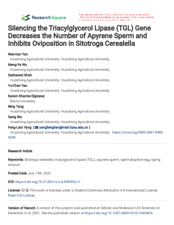 (PDF) Silencing the triacylglycerol lipase (TGL) gene decreases the ...