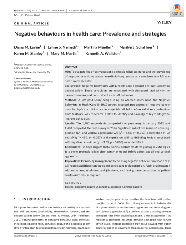 (PDF) Negative behaviours in health care: Prevalence and strategies