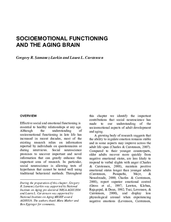 (PDF) Socioemotional Functioning and the Aging Brain