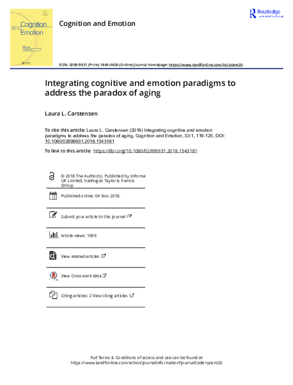 (PDF) Integrating cognitive and emotion paradigms to address the paradox of aging