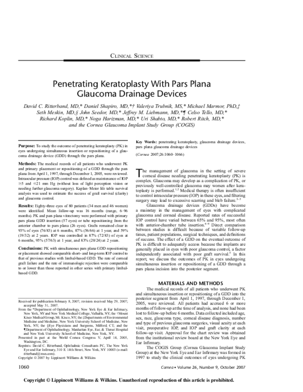 (PDF) Penetrating Keratoplasty With Pars Plana Glaucoma Drainage Devices