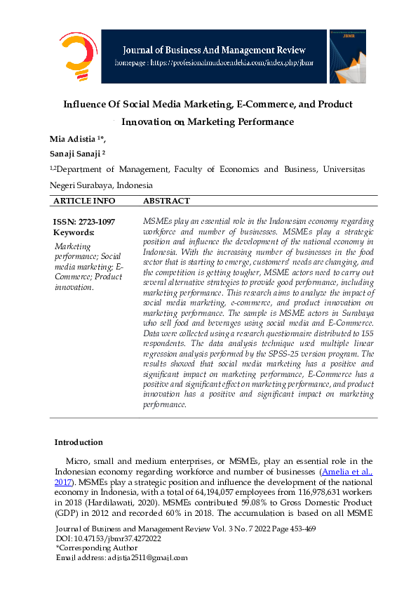 (PDF) Influence Of Social Media Marketing, E-Commerce, and Product ...