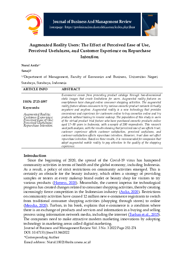 (PDF) Augmented Reality Users: The Effect of Perceived Ease of Use, Perceived Usefulness, and ...