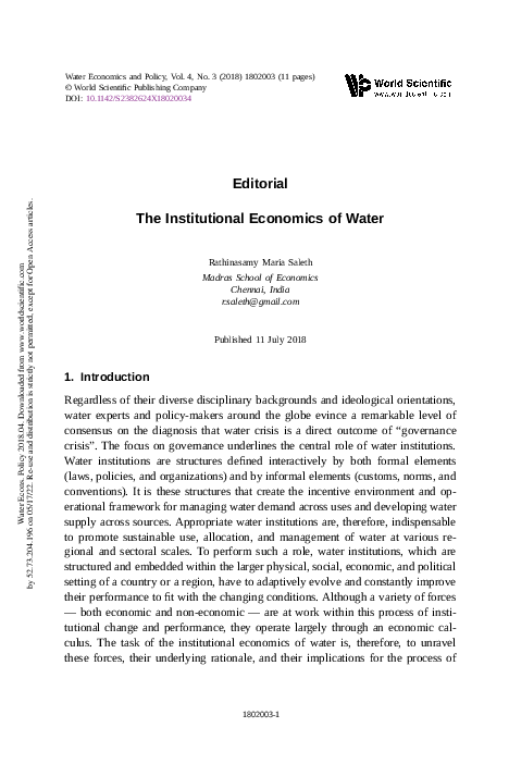 (PDF) Editorial: The Institutional Economics of Water