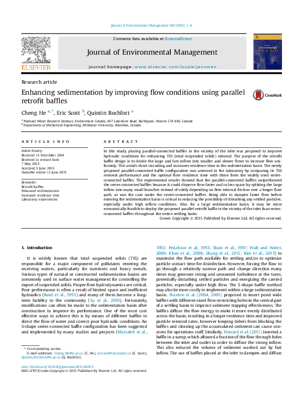 (PDF) Enhancing sedimentation by improving flow conditions using parallel retrofit baffles