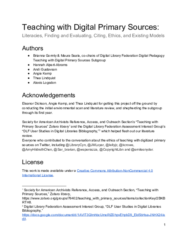 (PDF) Teaching with Digital Primary Sources: Literacies, Finding and ...