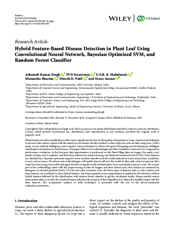 Pdf Hybrid Feature Based Disease Detection In Plant Leaf Using