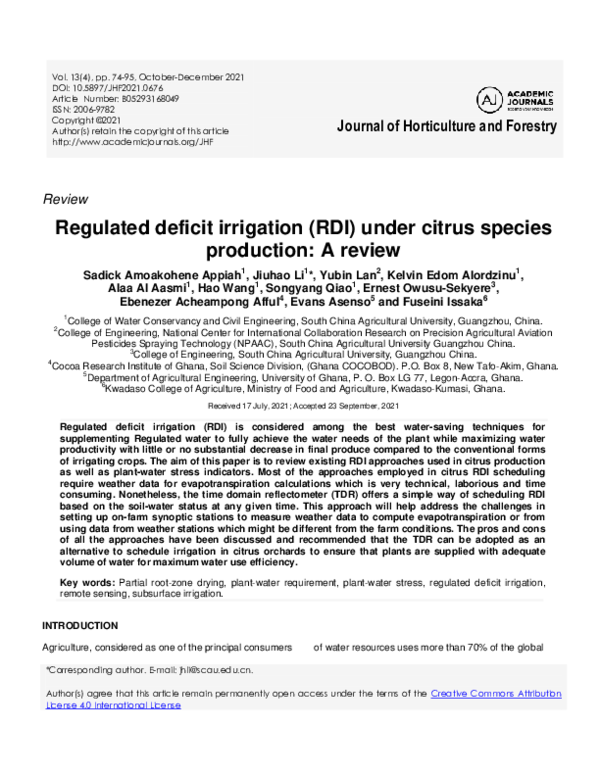 Pdf Regulated Deficit Irrigation Rdi Under Citrus Species