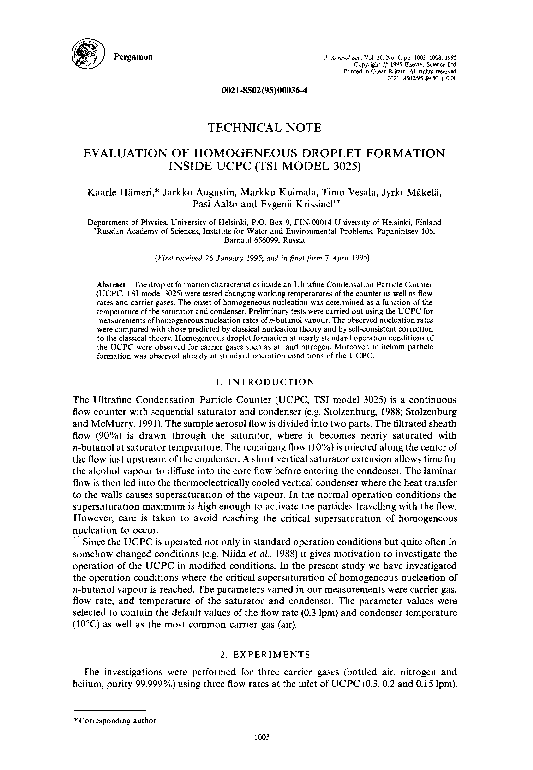 (PDF) Evaluation of homogeneous droplet formation inside UCPC (TSI model 3025)