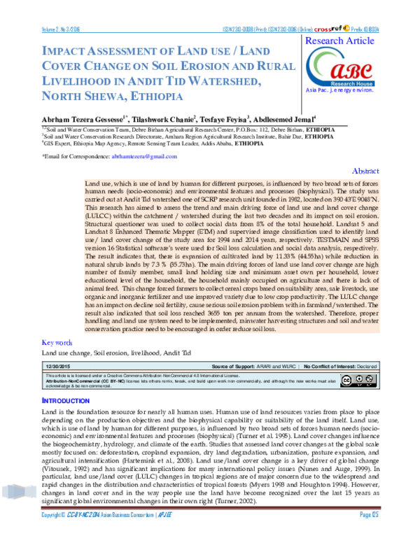 (PDF) Impact Assessment of Land Use/ Land Cover Change on Soil Erosion and Rural Livelihood in ...