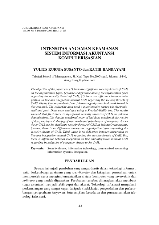 (PDF) Intensitas Ancaman Keamanan Sistem Informasi Akuntansi Komputerisasian