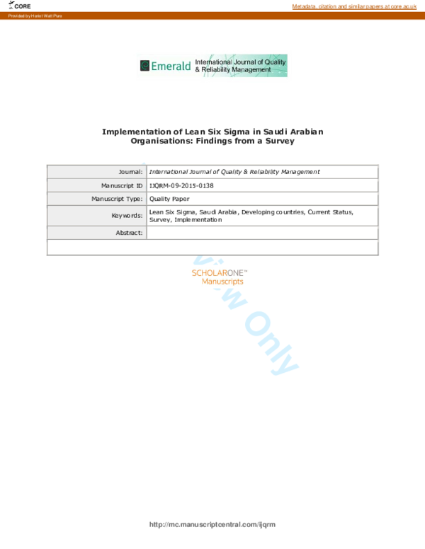 (PDF) Implementation of Lean Six Sigma in Saudi Arabian organisations