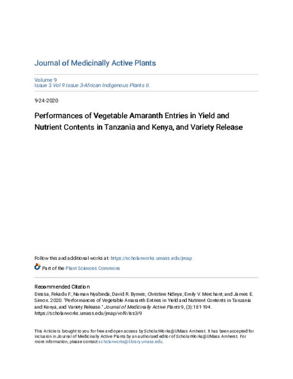 (PDF) Performances of Vegetable Amaranth Entries in Yield and Nutrient Contents in Tanzania and ...