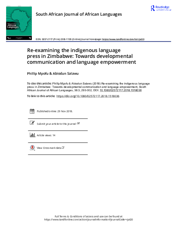 (PDF) Re-examining the indigenous language press in Zimbabwe: Towards ...
