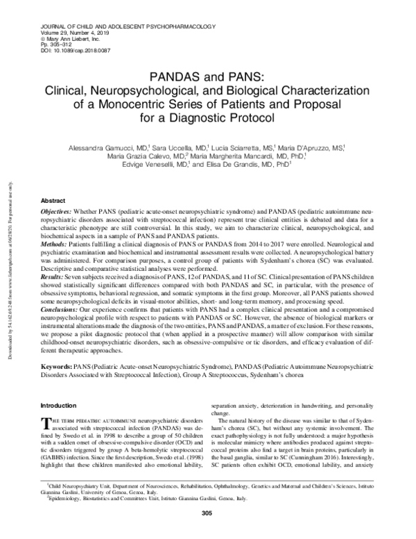 (PDF) PANDAS and PANS: Clinical, Neuropsychological, and Biological ...