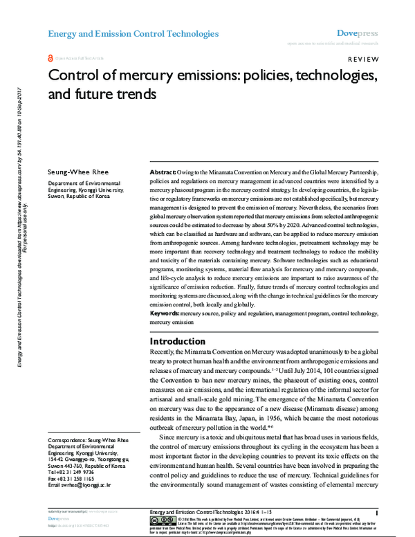 (PDF) Control of mercury emissions: policies, technologies, and future ...