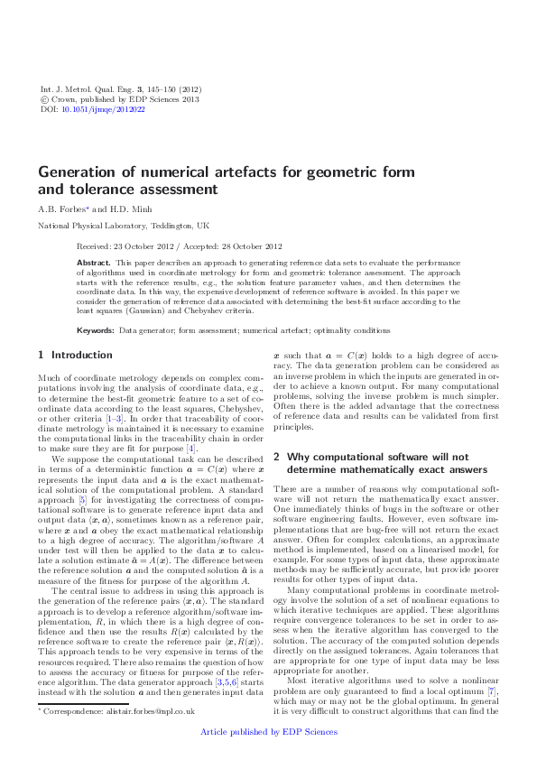 (PDF) Generation of numerical artefacts for geometric form and ...