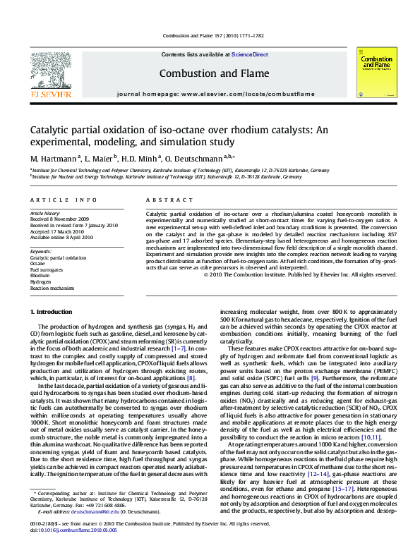 (PDF) Catalytic partial oxidation of iso-octane over rhodium catalysts: An experimental ...