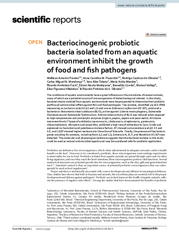 (PDF) Bacteriocinogenic probiotic bacteria isolated from an aquatic ...