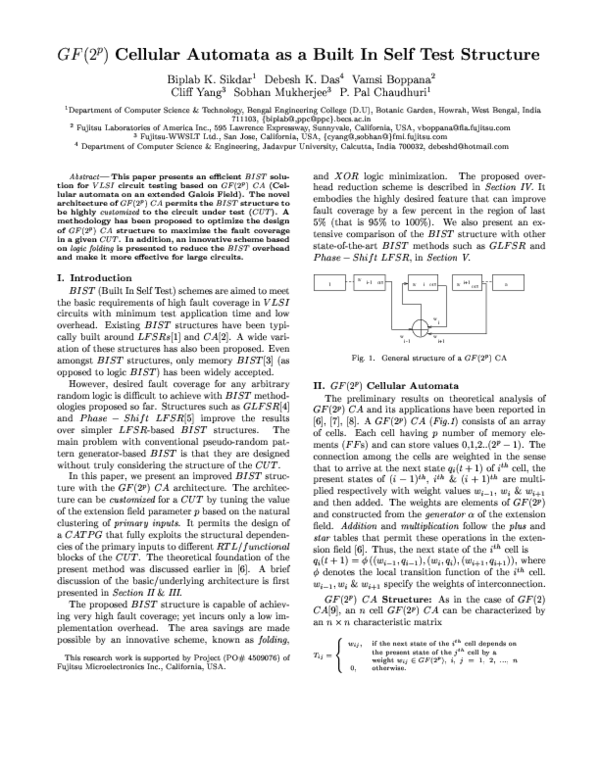 Pdf Cellular Automata As A Built In Self Test Structure