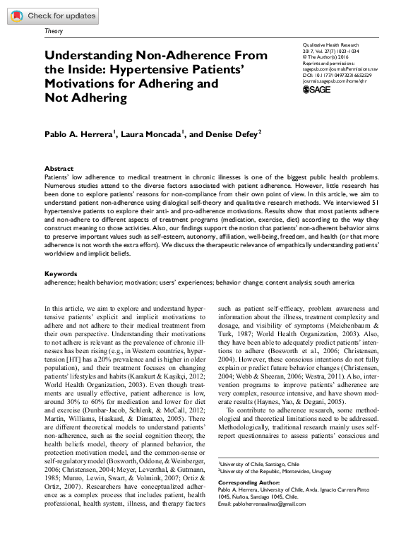 (PDF) Understanding Non-Adherence From the Inside: Hypertensive ...