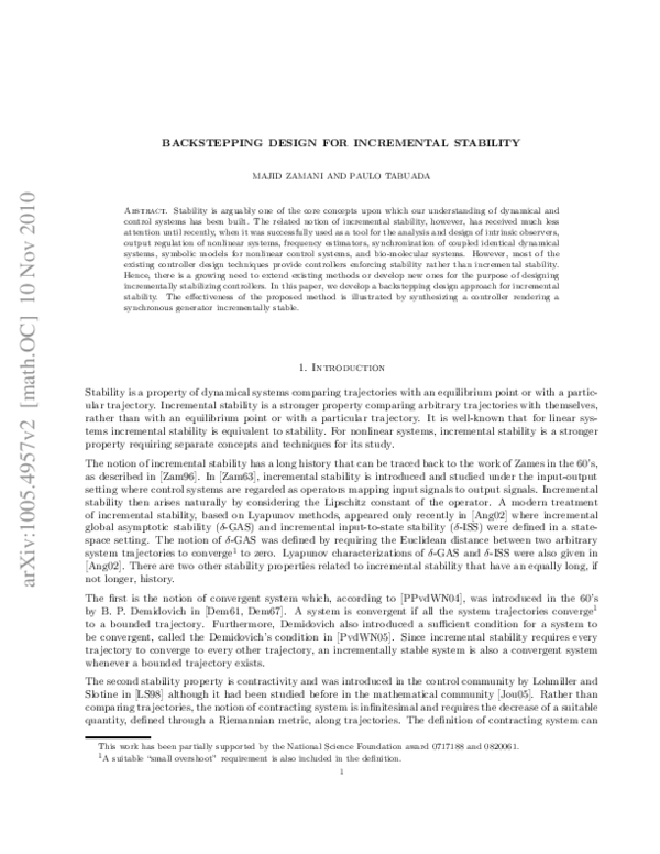 (PDF) Backstepping Design for Incremental Stability