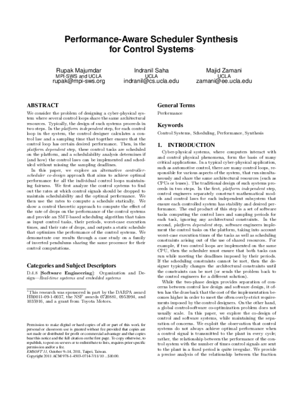 (PDF) Performance-aware scheduler synthesis for control systems