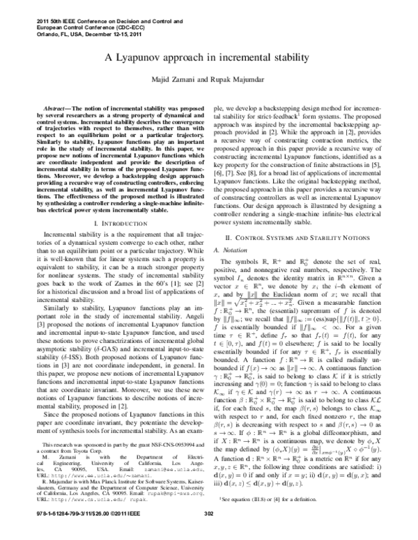 (PDF) A Lyapunov approach in incremental stability