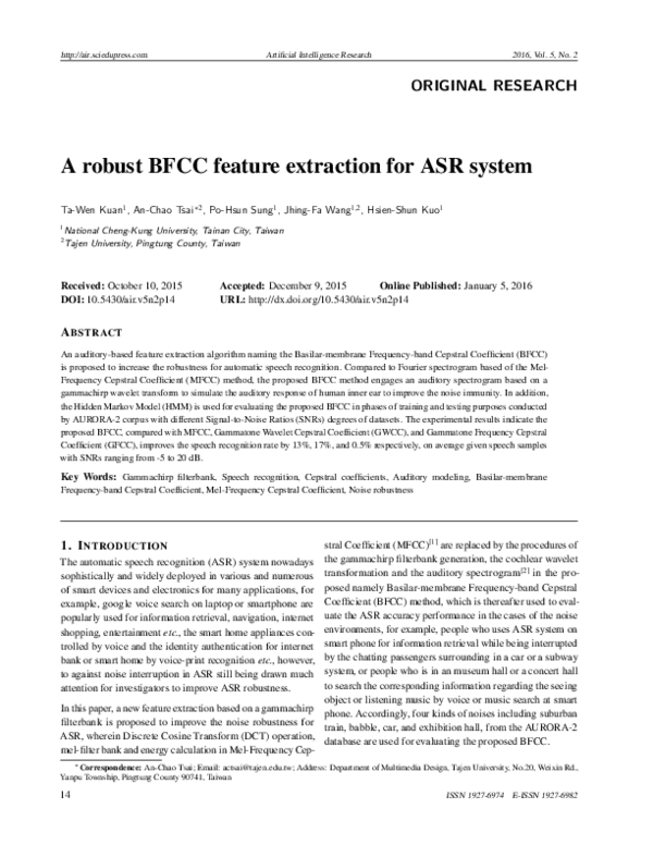 (PDF) A robust BFCC feature extraction for ASR system