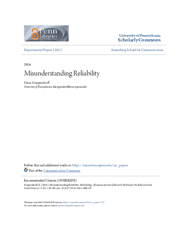(PDF) Misunderstanding Reliability