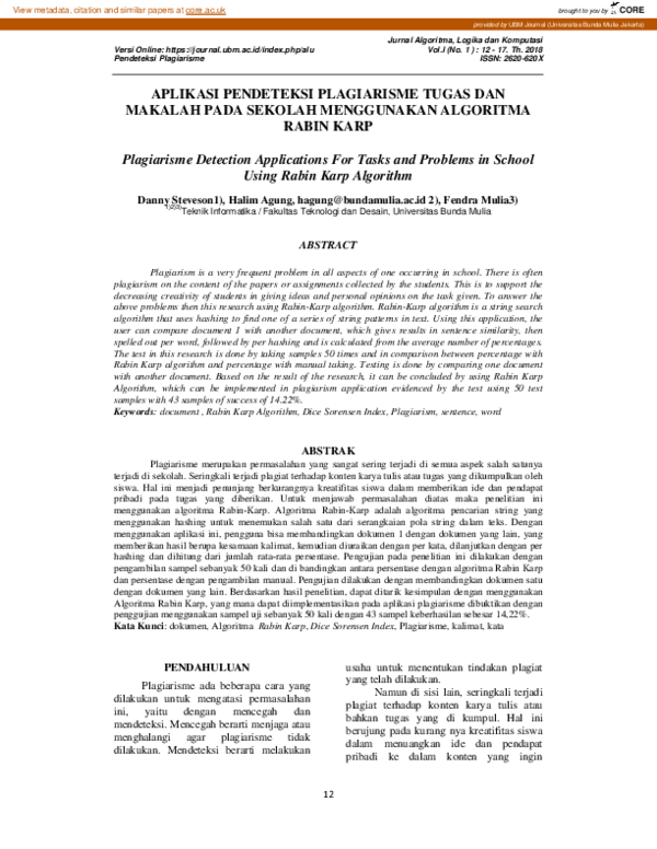 (PDF) Aplikasi Pendeteksi Plagiarisme Tugas Dan Makalah Pada Sekolah ...