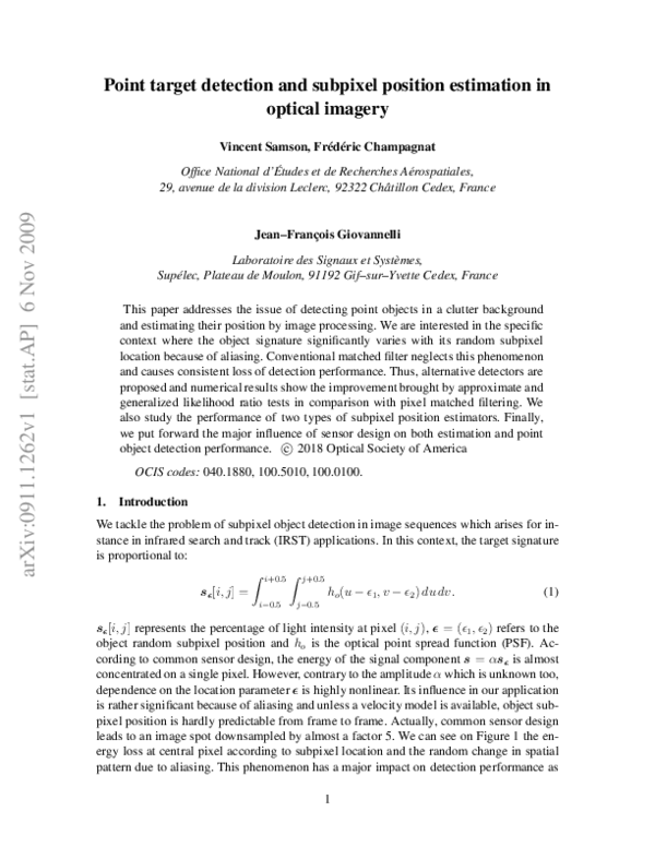 Pdf Point Target Detection And Subpixel Position Estimation In