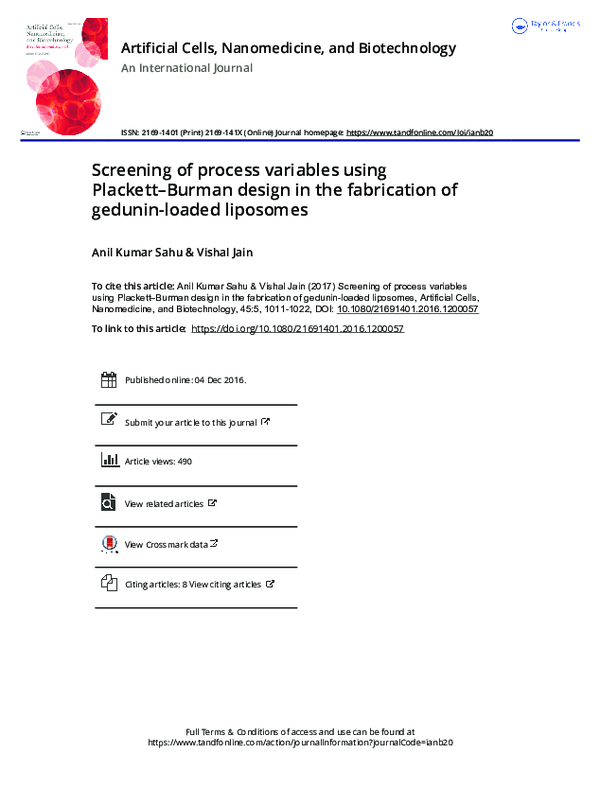 (PDF) Screening of process variables using Plackett–Burman design in the fabrication of gedunin ...