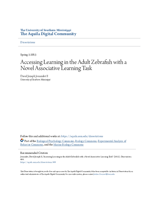 (PDF) Accessing learning in the adult zebrafish with a novel associative learning task