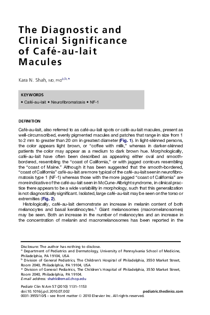 (PDF) The Diagnostic and Clinical Significance of Café-au-lait Macules