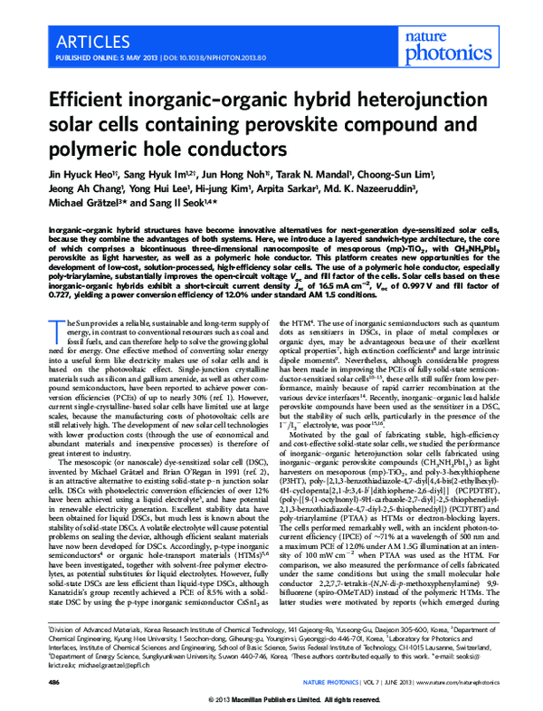 (PDF) Efficient inorganic–organic hybrid heterojunction solar cells ...
