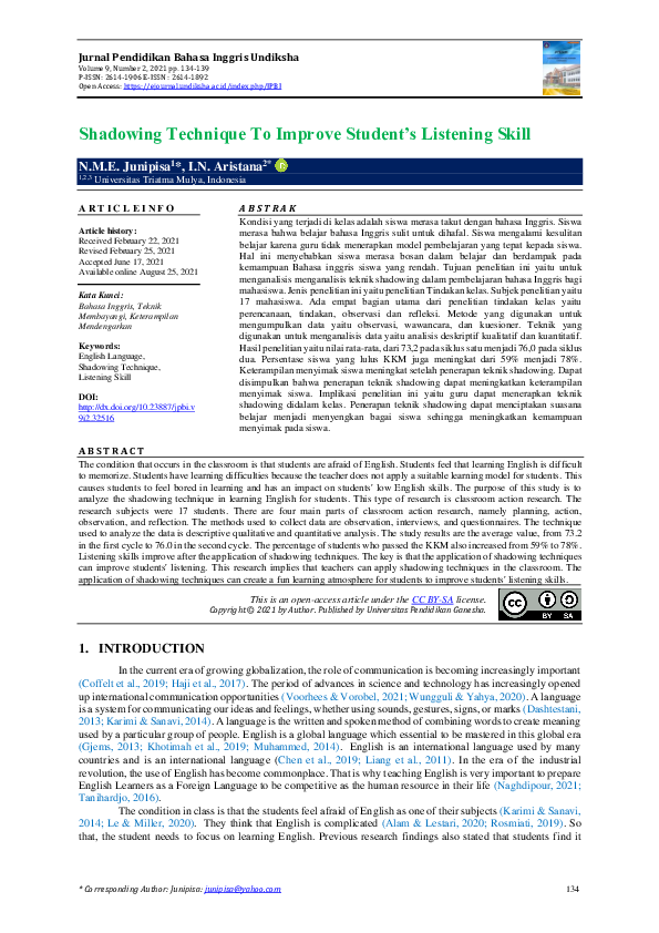 (PDF) Shadowing Technique To Improve Student’s Listening Skill