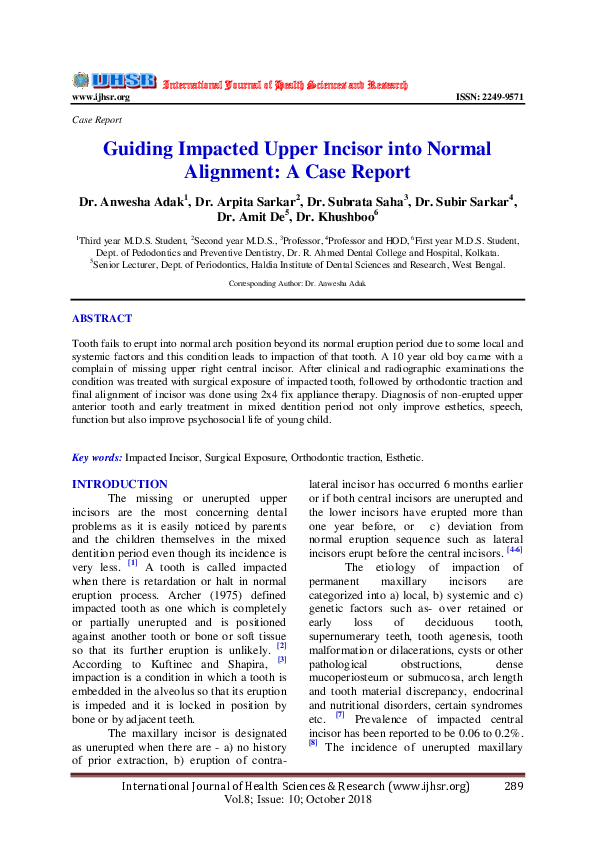(PDF) Guiding Impacted Upper Incisor into Normal Alignment: A Case Report