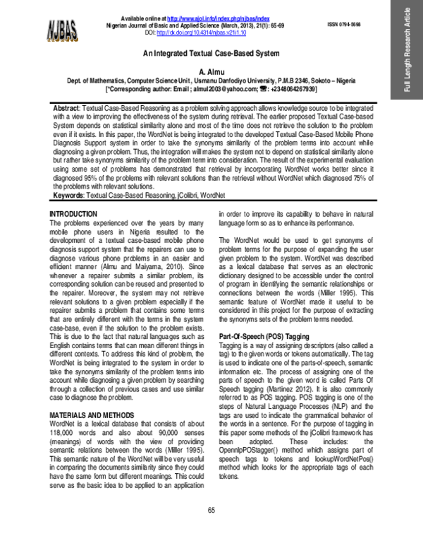 (PDF) An Integrated Textual Case-Based System