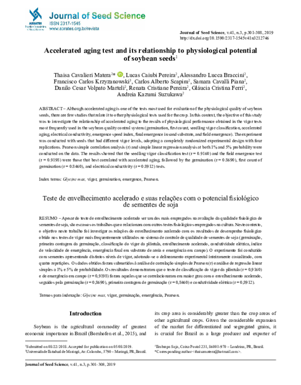 (PDF) Accelerated aging test and its relationship to physiological ...